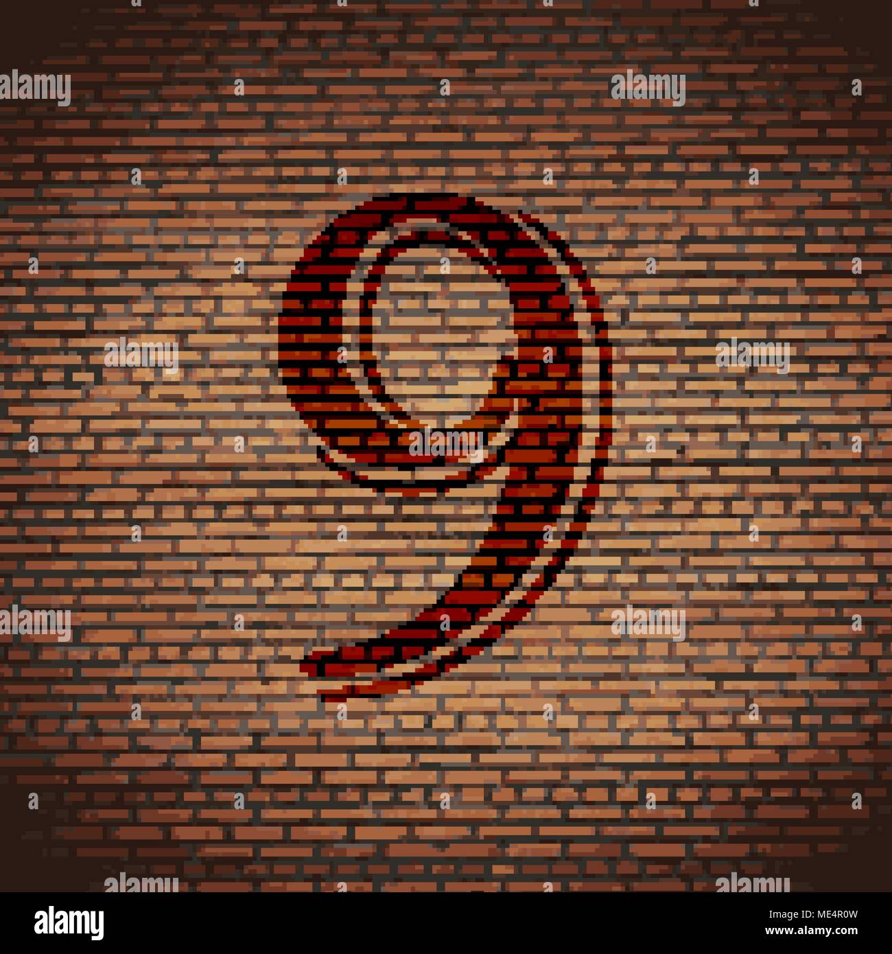 number Nine icon symbol on a brick wall. vector Stock Vector Image ...