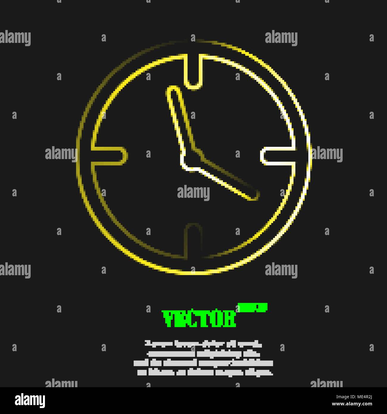 Clock time icon symbol with effect of yellow neon. Vector illustration ...