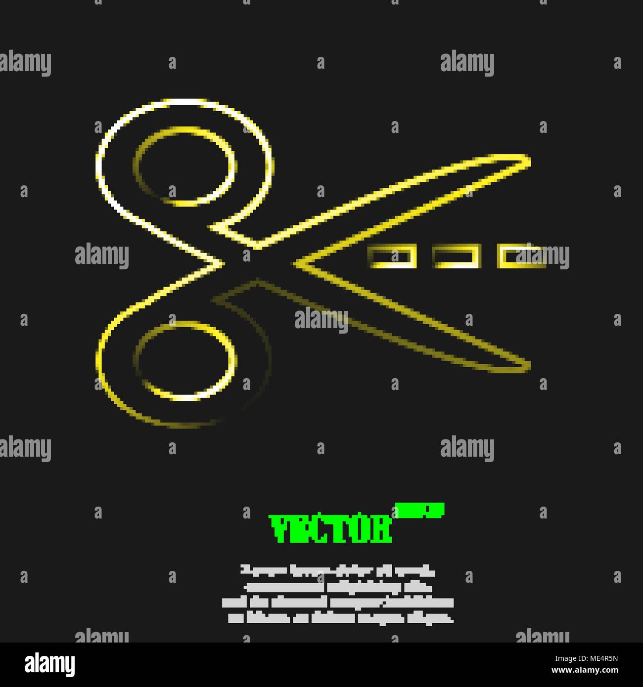 Scissors with cut dash dotted line icon symbol with effect of yellow ...