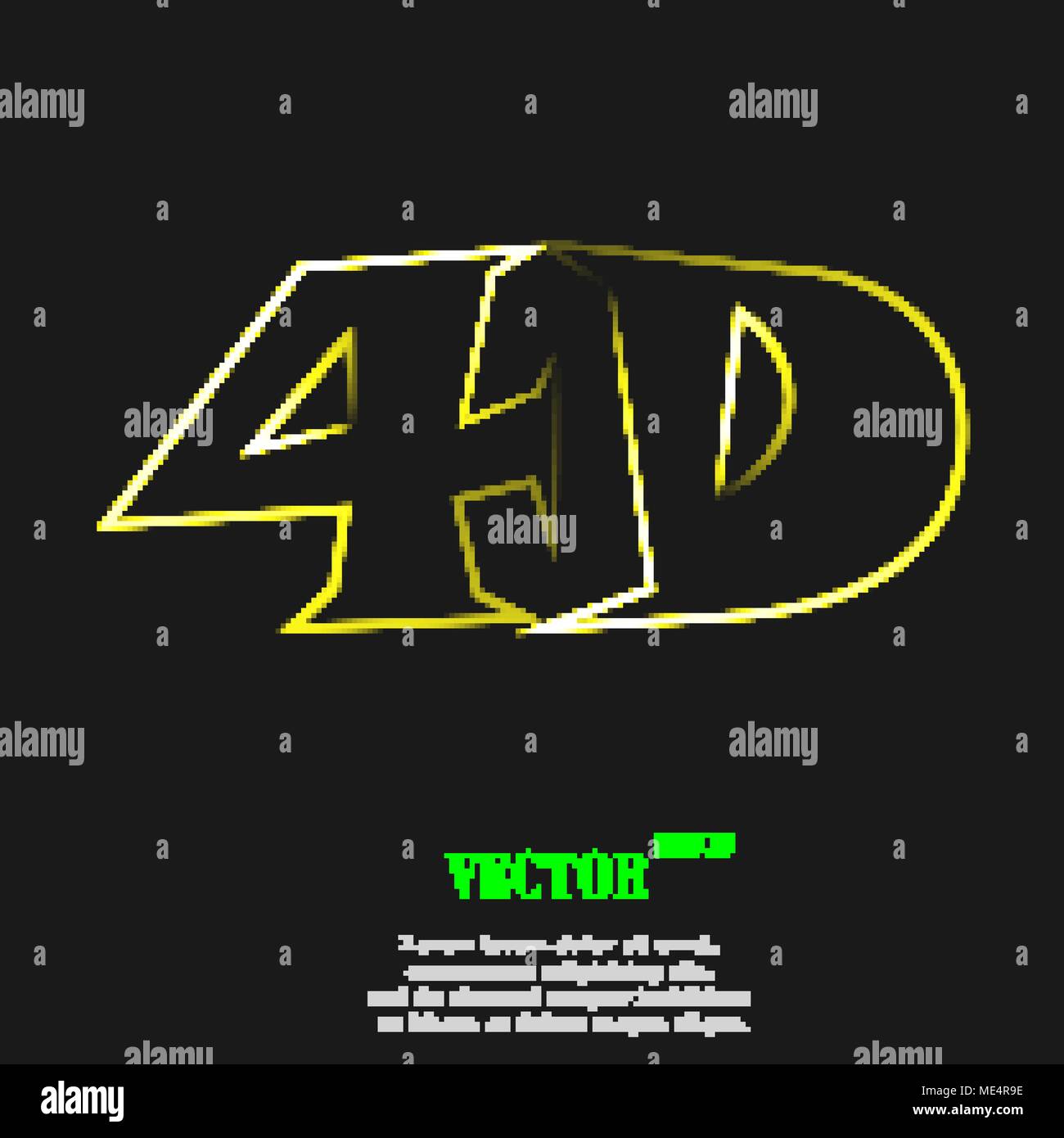 4D icon symbol with effect of yellow neon. Vector illustration Stock ...