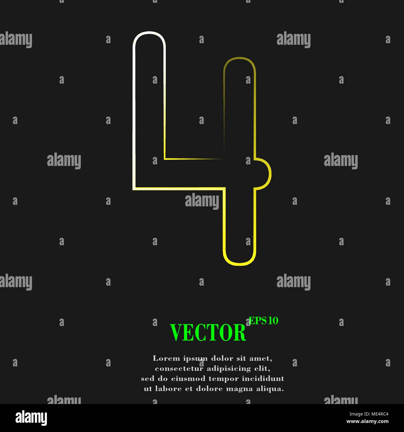 number four icon symbol with effect of yellow neon. Vector illustration ...