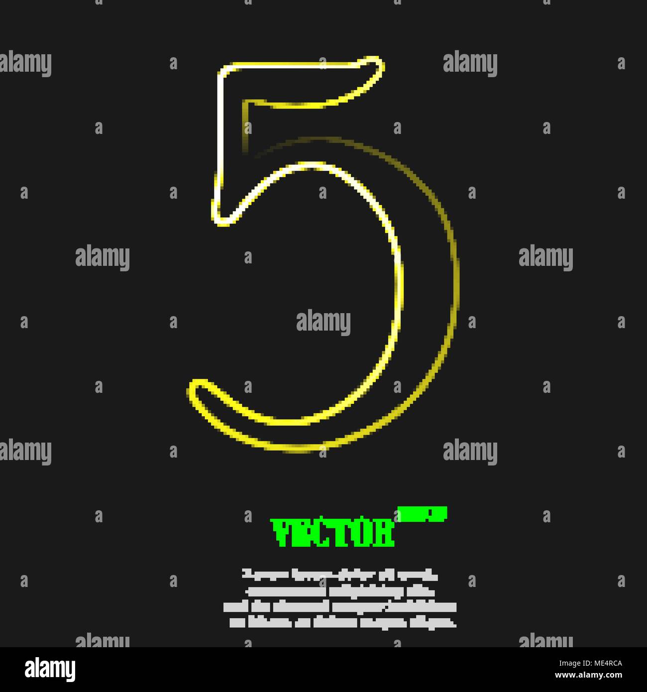 number five icon symbol with effect of yellow neon. Vector illustration ...