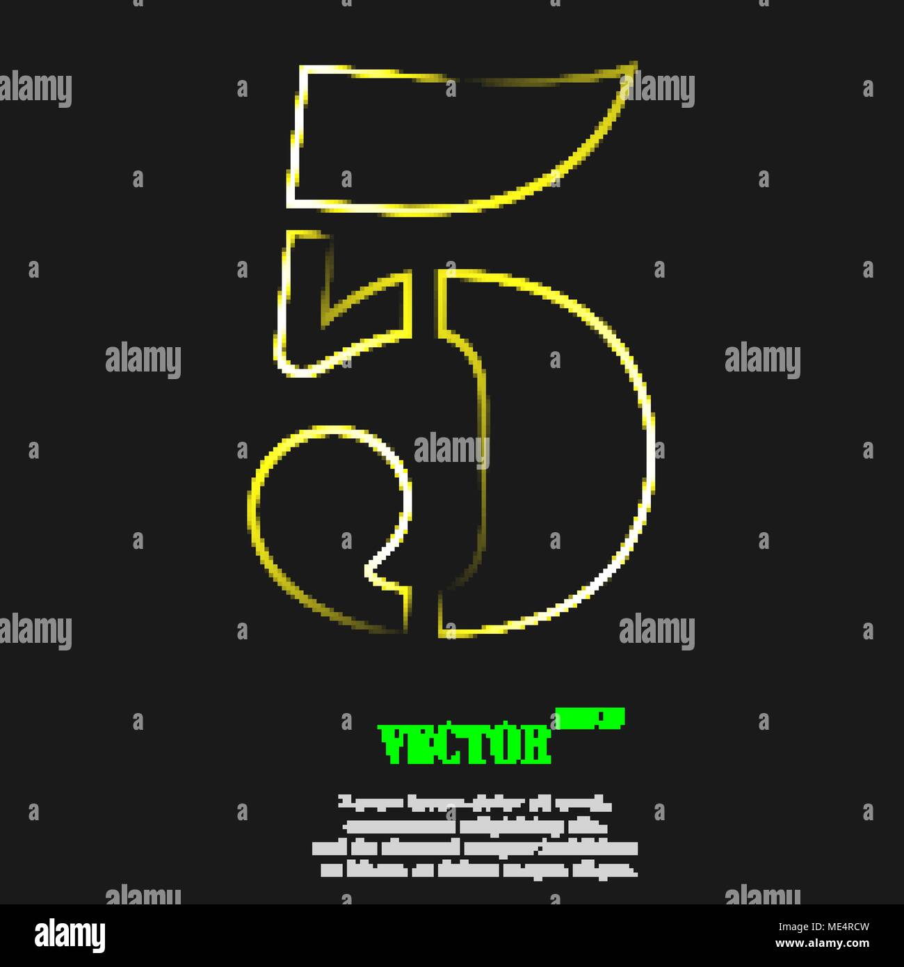 number five icon symbol with effect of yellow neon. Vector illustration ...