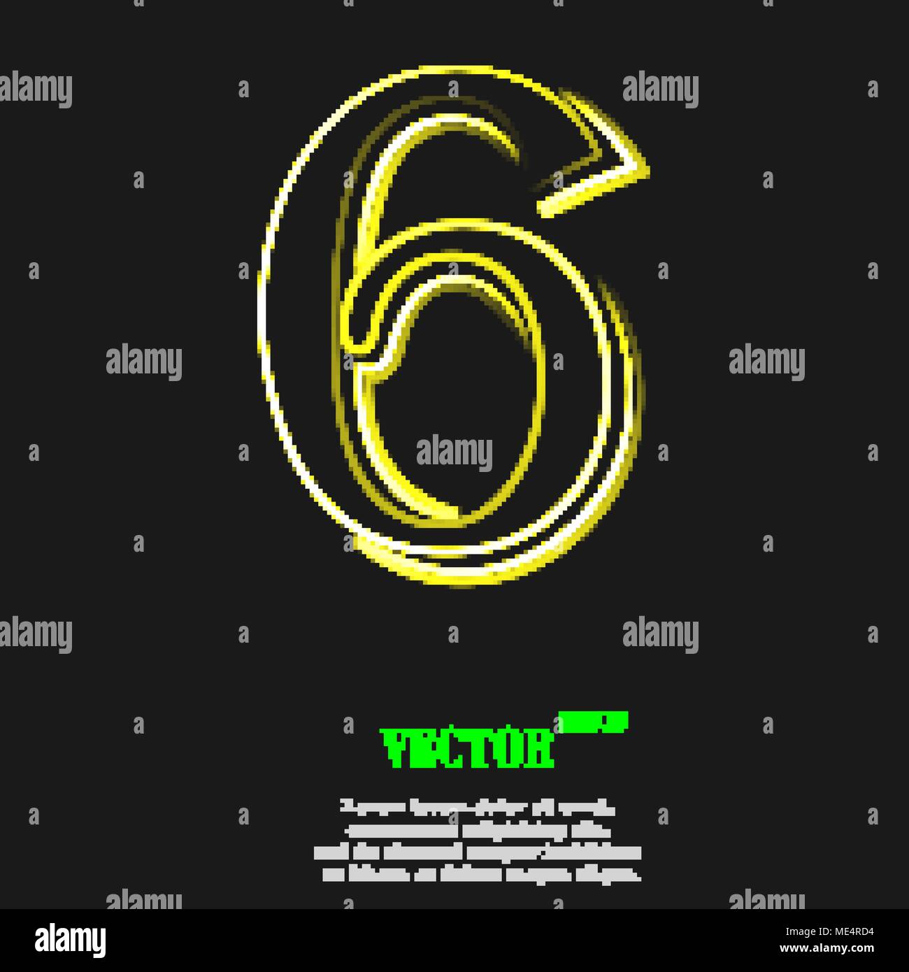 number six icon symbol with effect of yellow neon. Vector illustration ...