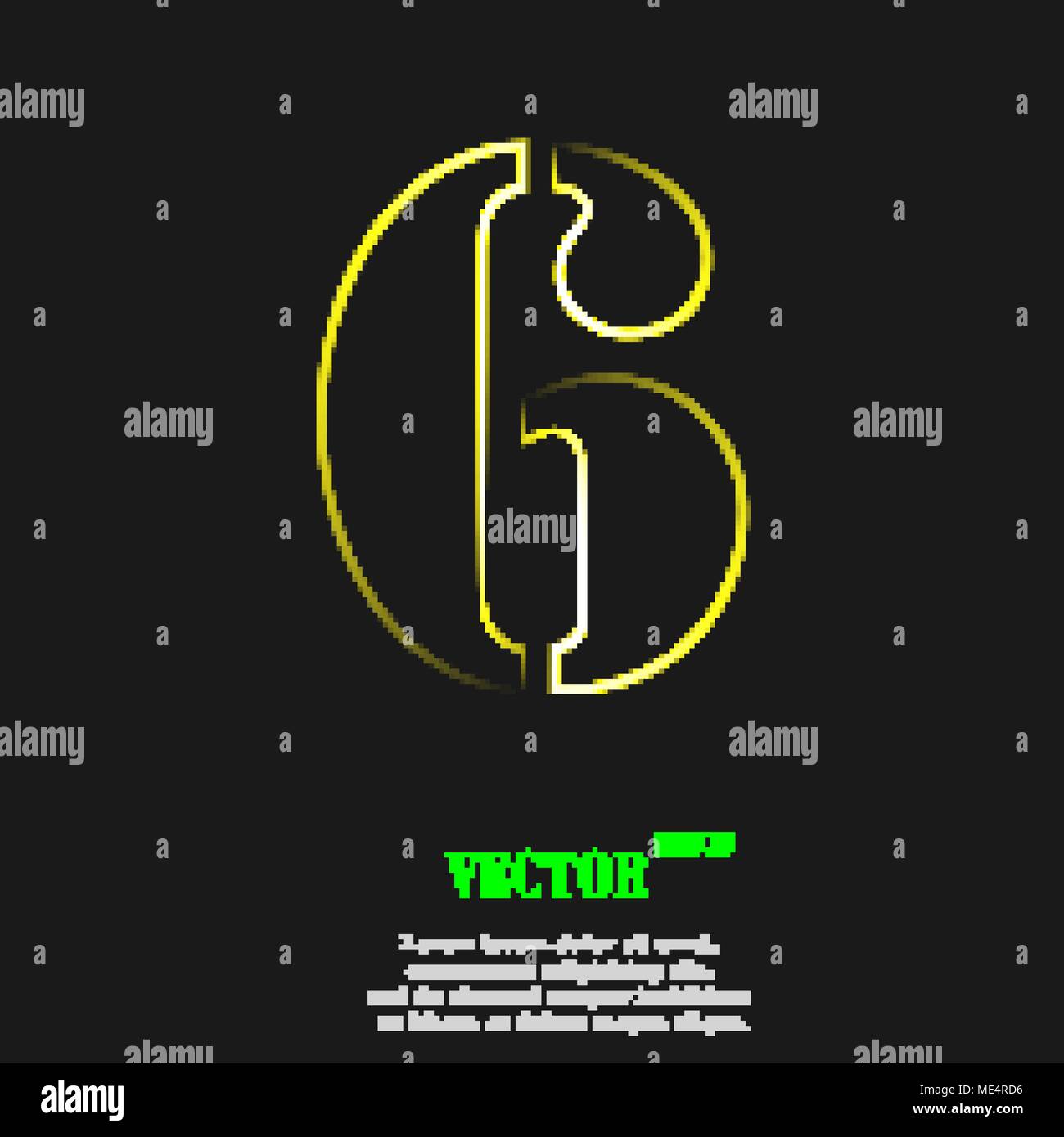 number six icon symbol with effect of yellow neon. Vector illustration ...