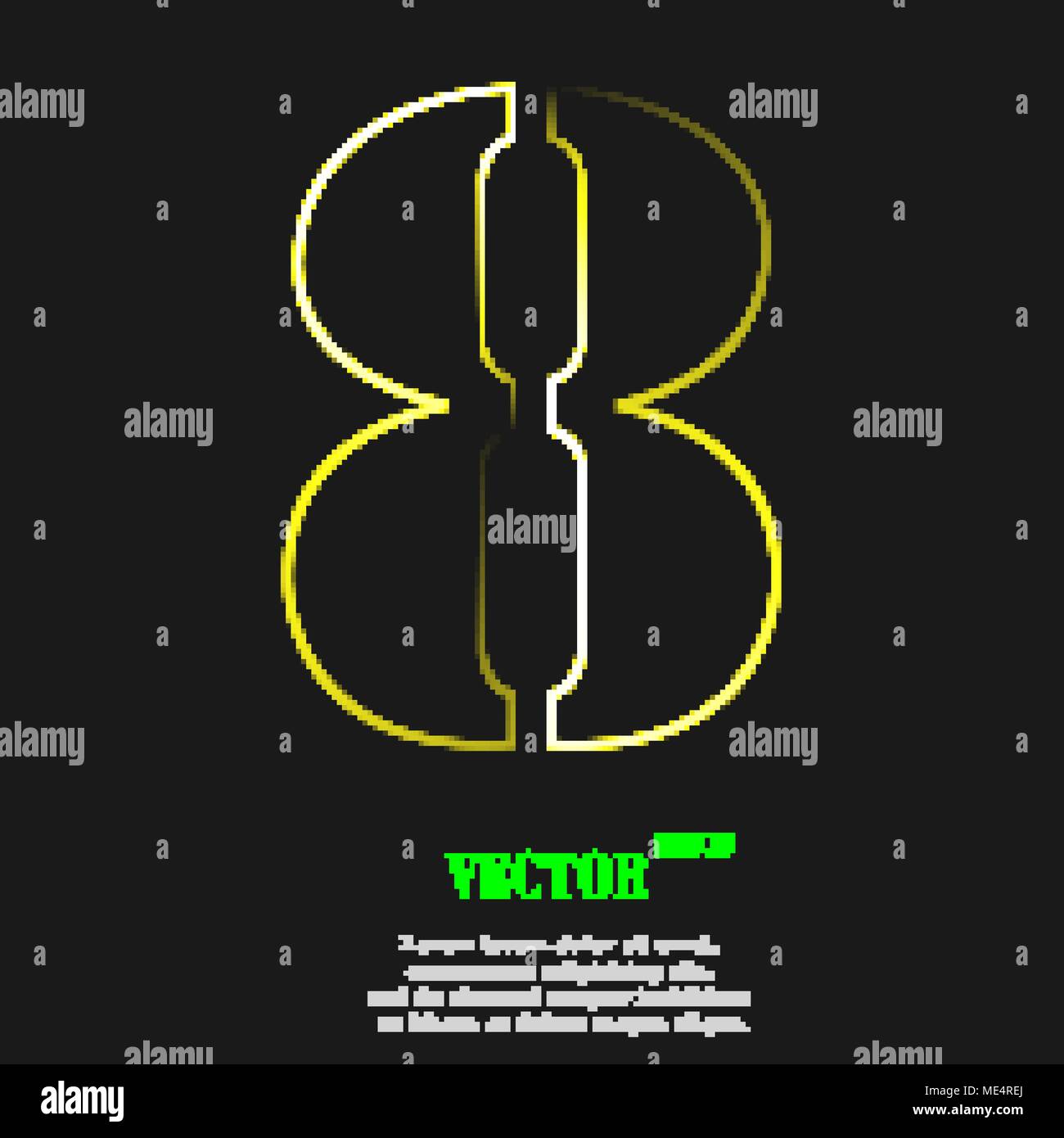 number Eight icon symbol with effect of yellow neon. Vector ...