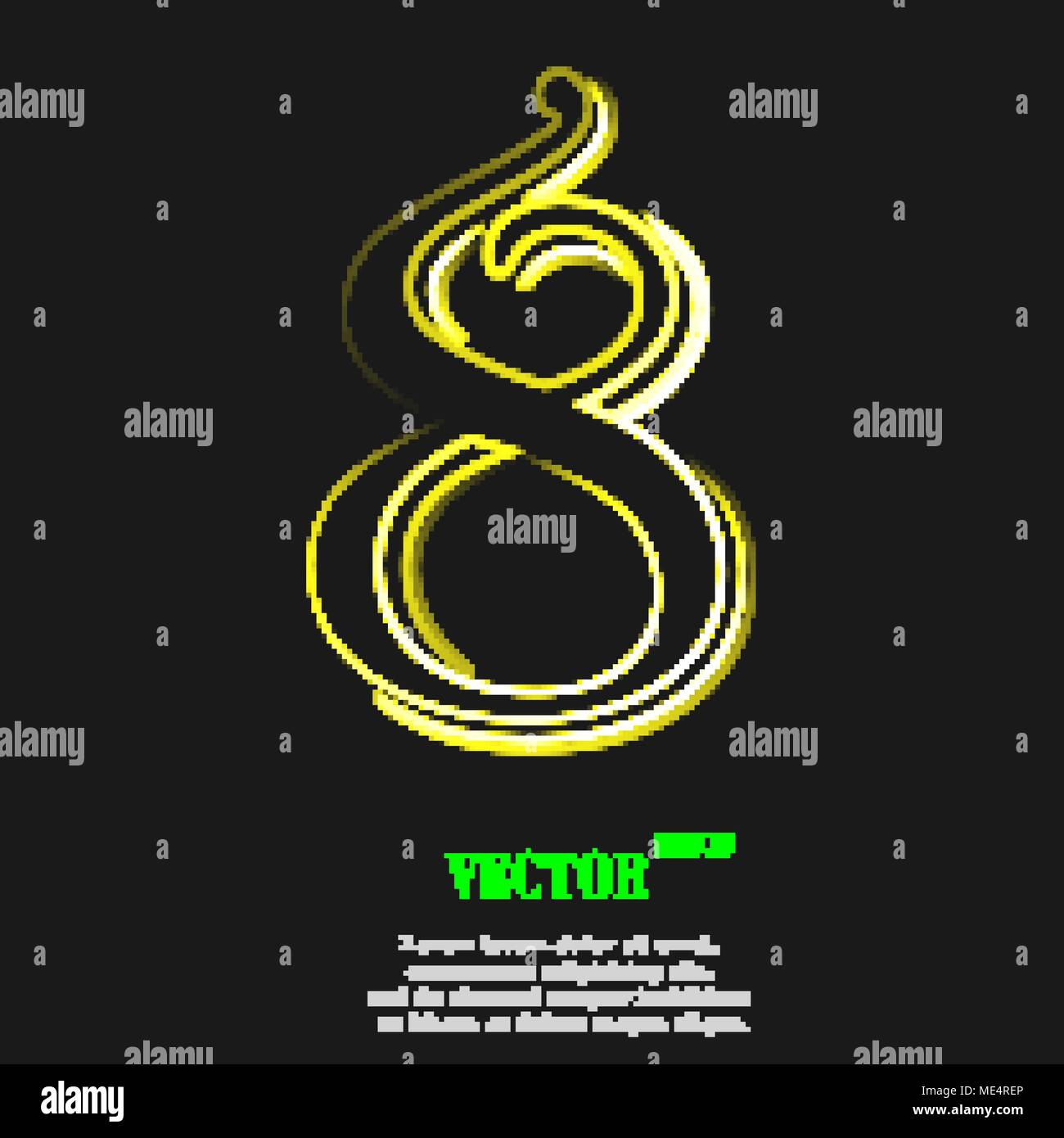 number Eight icon symbol with effect of yellow neon. Vector ...