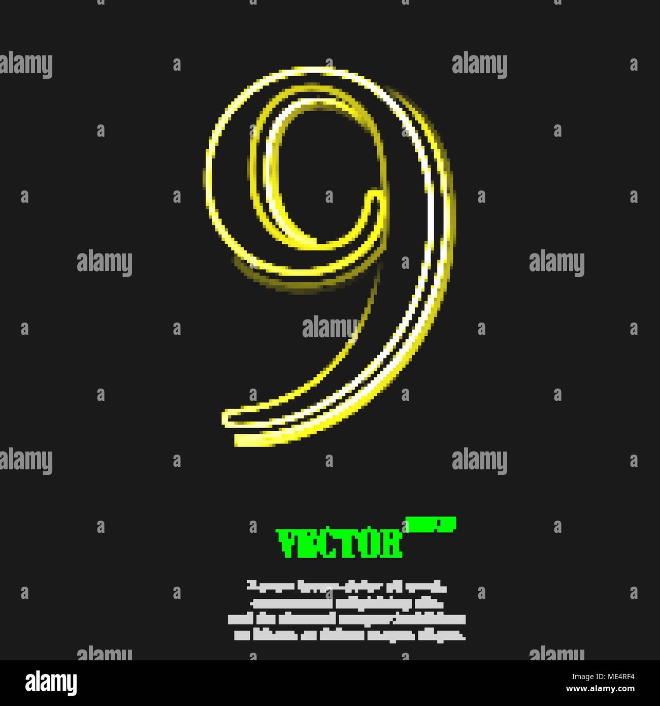 number Nine icon symbol with effect of yellow neon. Vector illustration ...