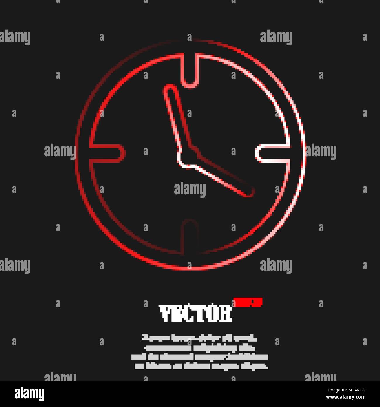 Clock time icon symbol with effect of red neon. Vector illustration ...