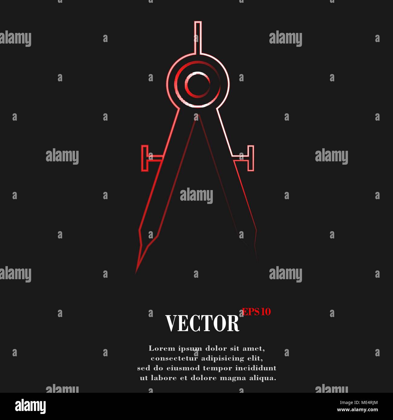 Mathematical Compass icon symbol with effect of red neon. Vector ...
