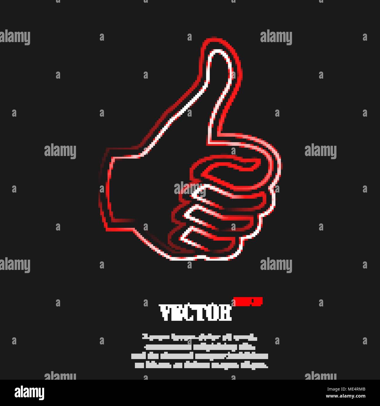 Thumb up icon symbol with effect of red neon. Vector illustration Stock ...