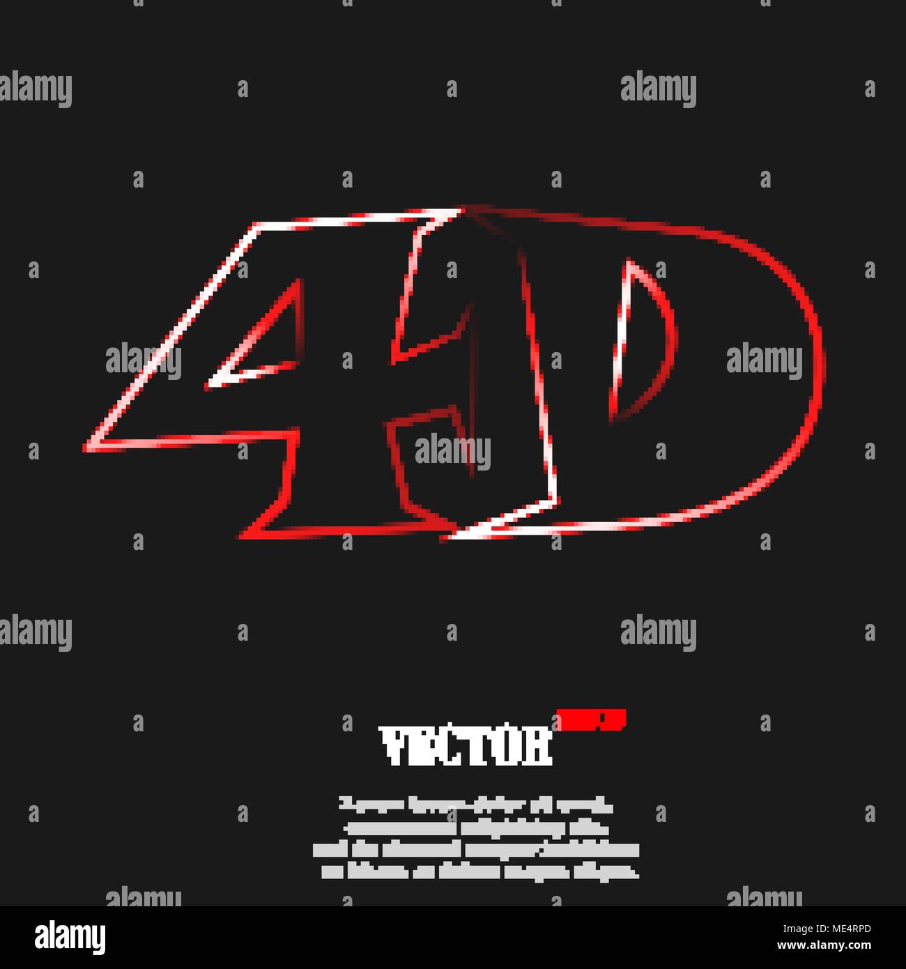 4D icon symbol with effect of red neon. Vector illustration Stock ...