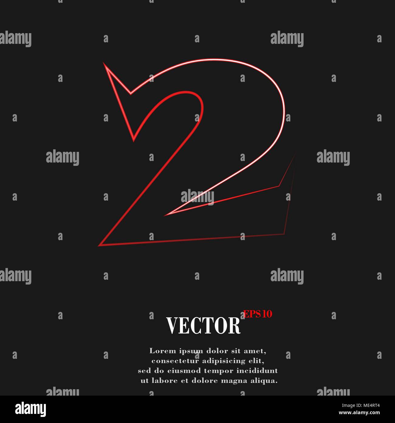 number two icon symbol with effect of red neon. Vector illustration ...