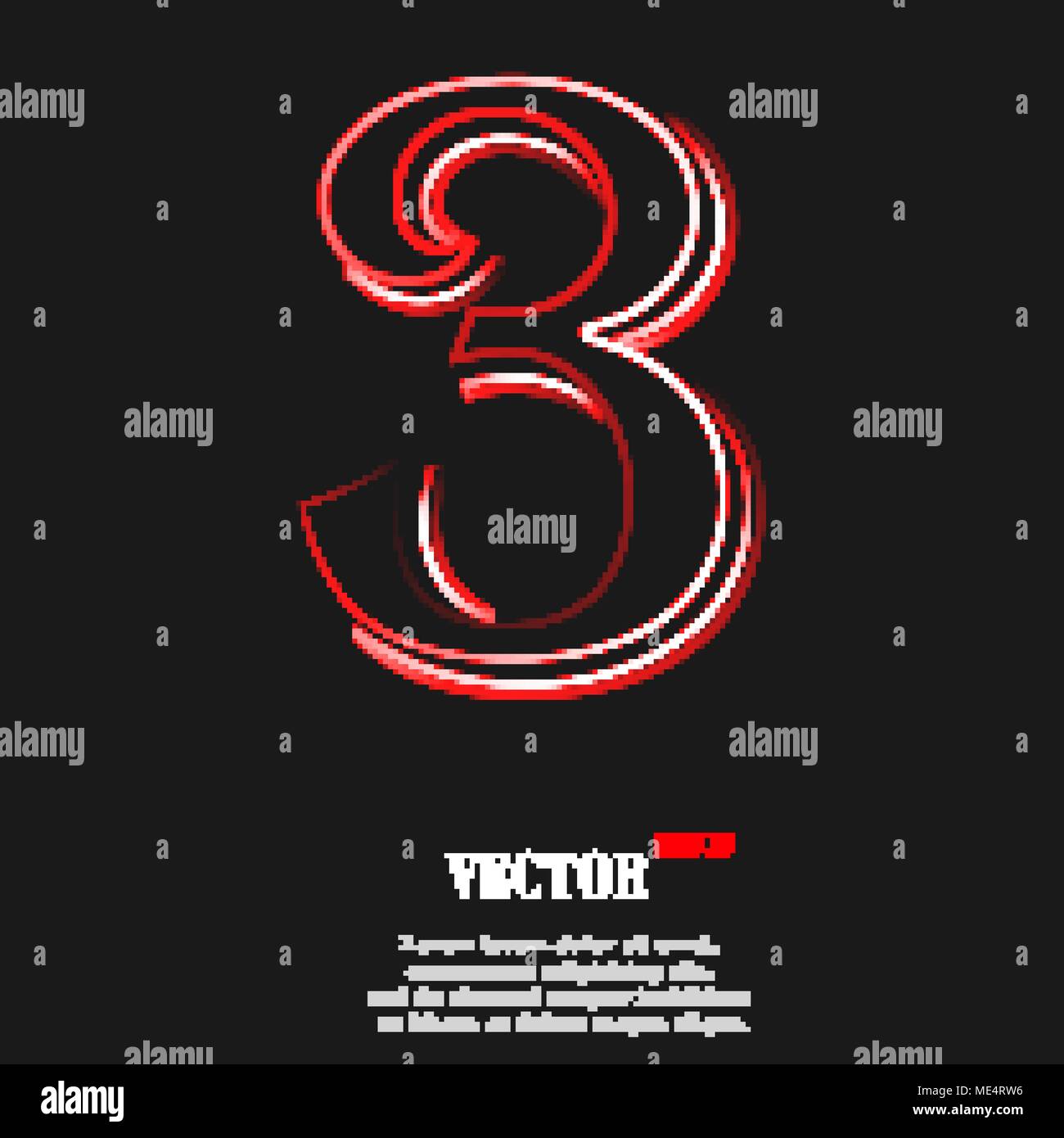 number three icon symbol with effect of red neon. Vector illustration ...