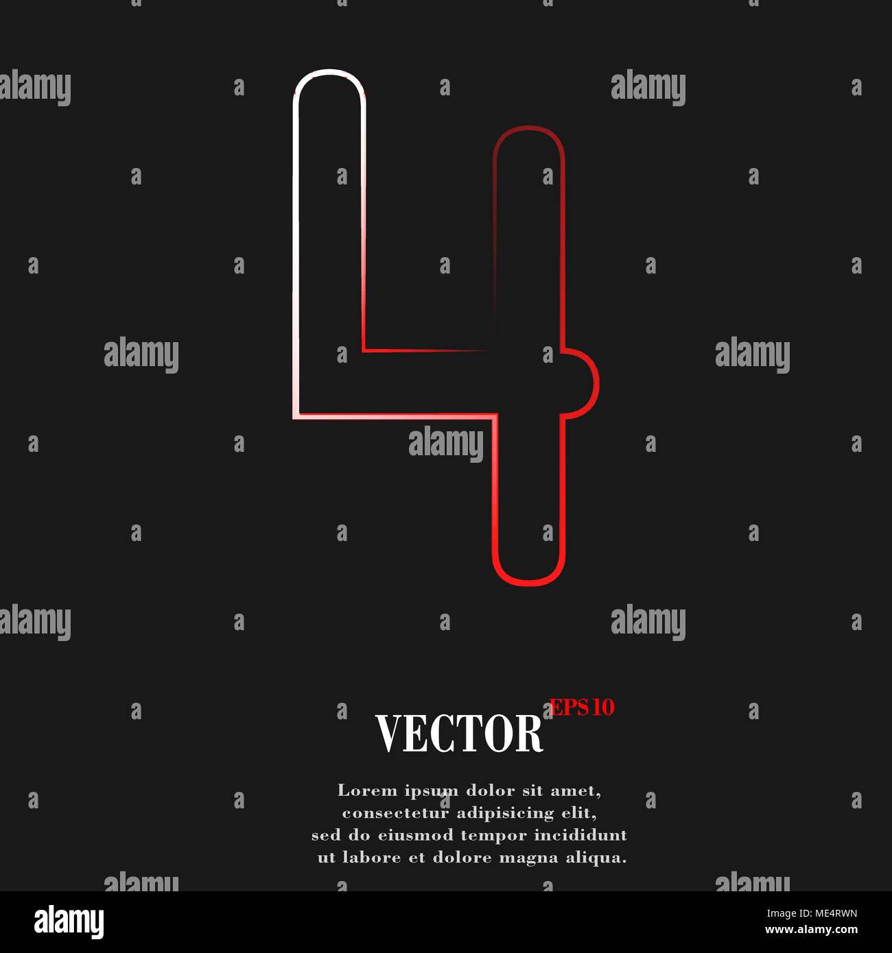 number four icon symbol with effect of red neon. Vector illustration ...