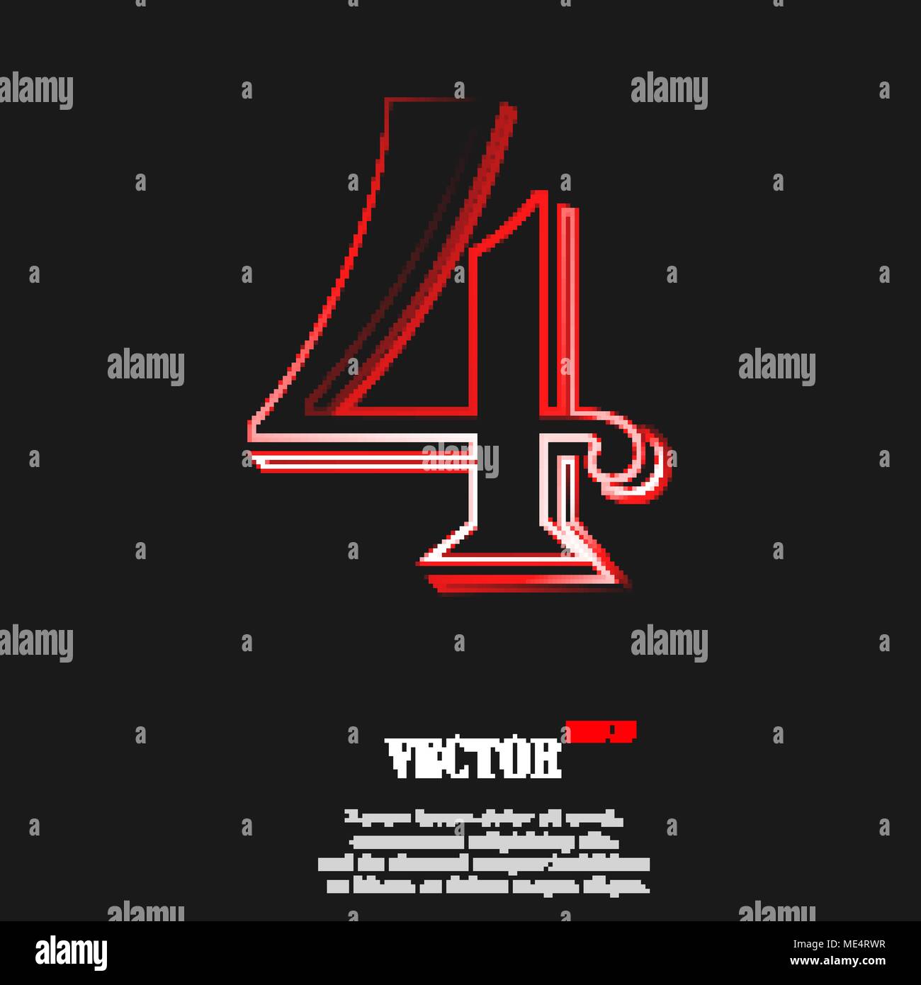 number four icon symbol with effect of red neon. Vector illustration ...