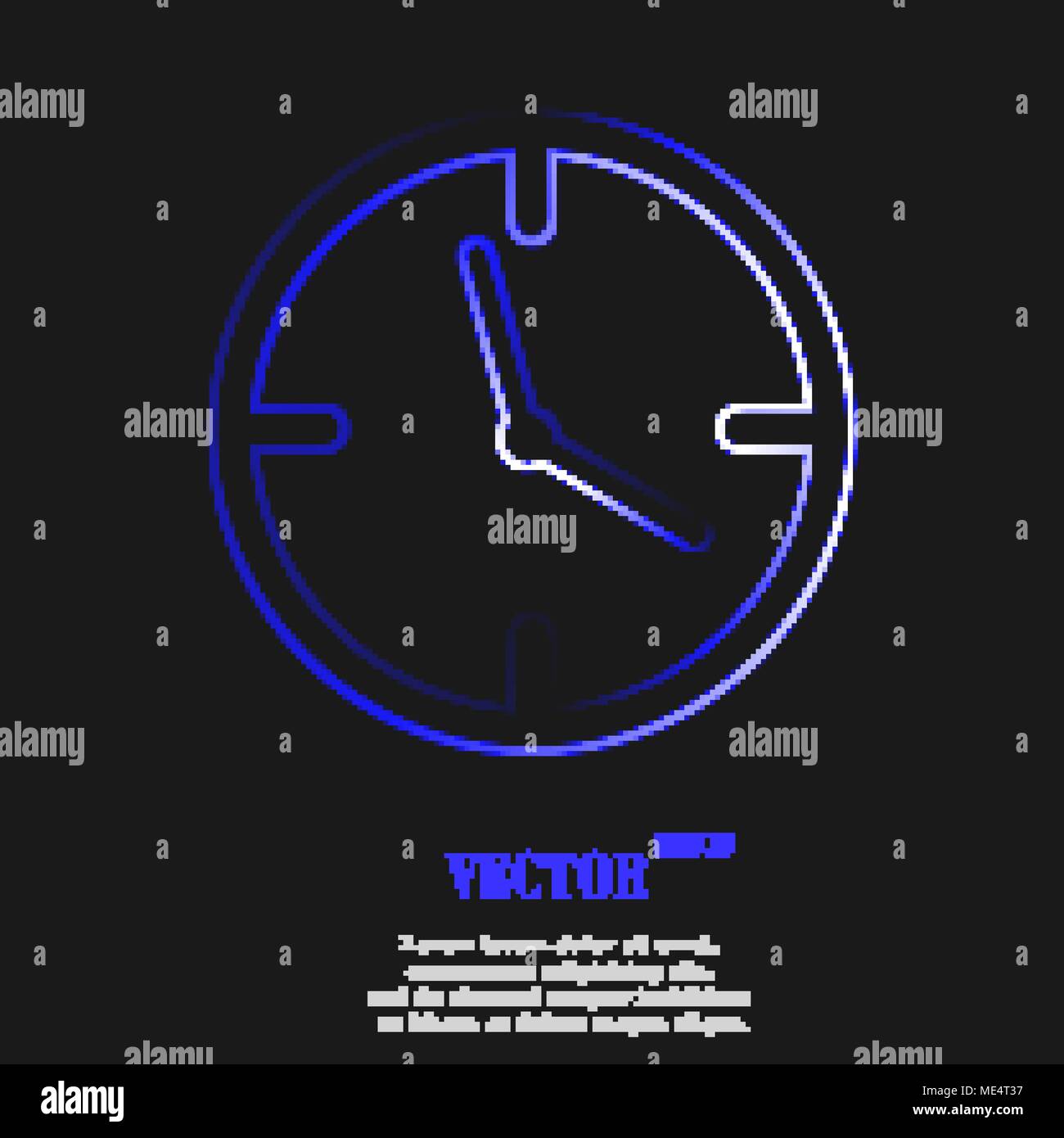 Clock time icon symbol with effect of blue neon. Vector illustration ...