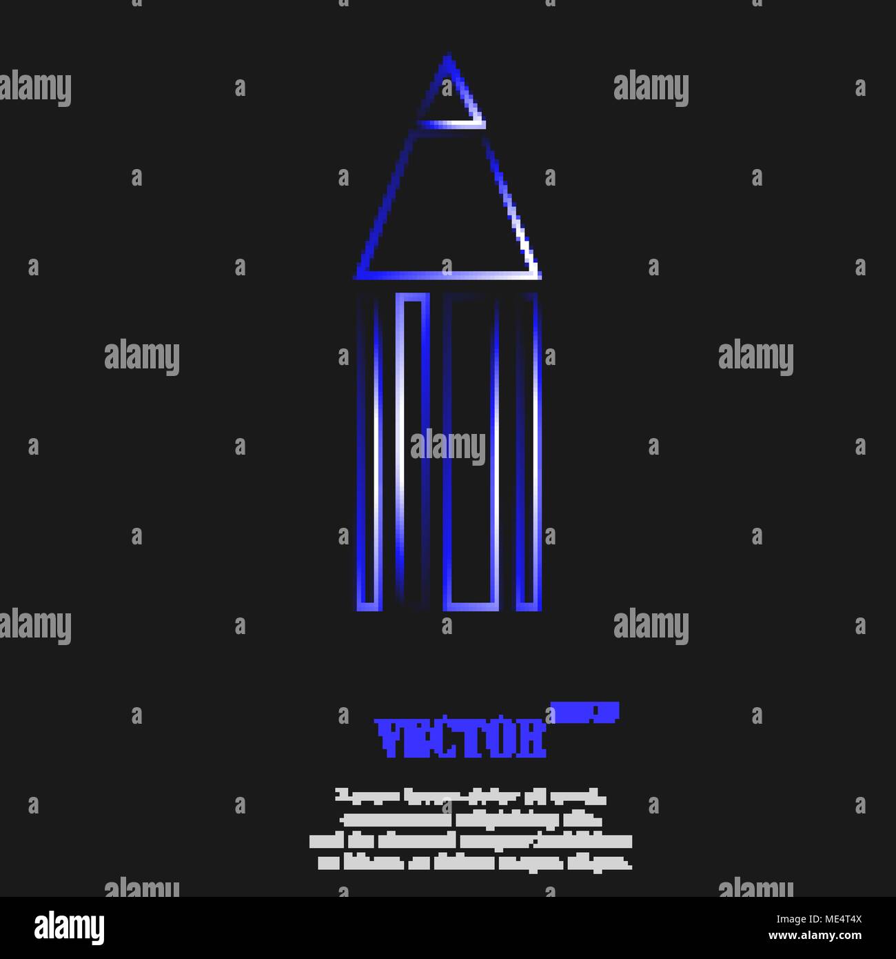 Pencil icon symbol with effect of blue neon. Vector illustration Stock ...