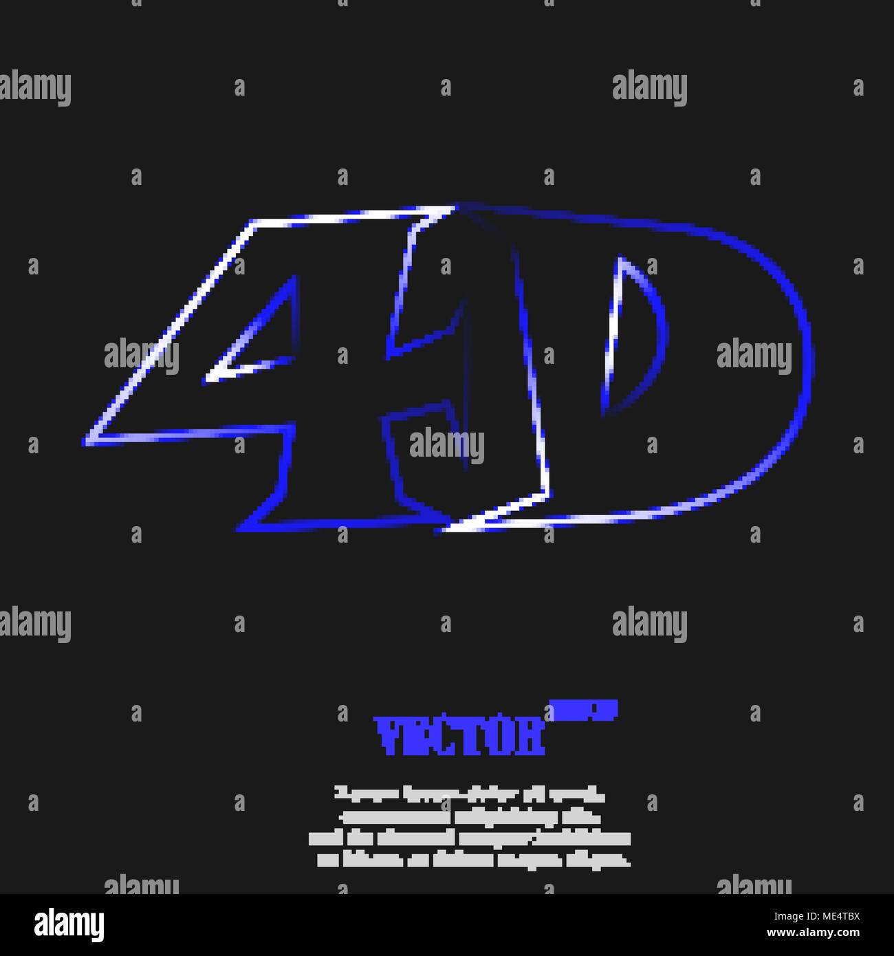 4D icon symbol with effect of blue neon. Vector illustration Stock ...