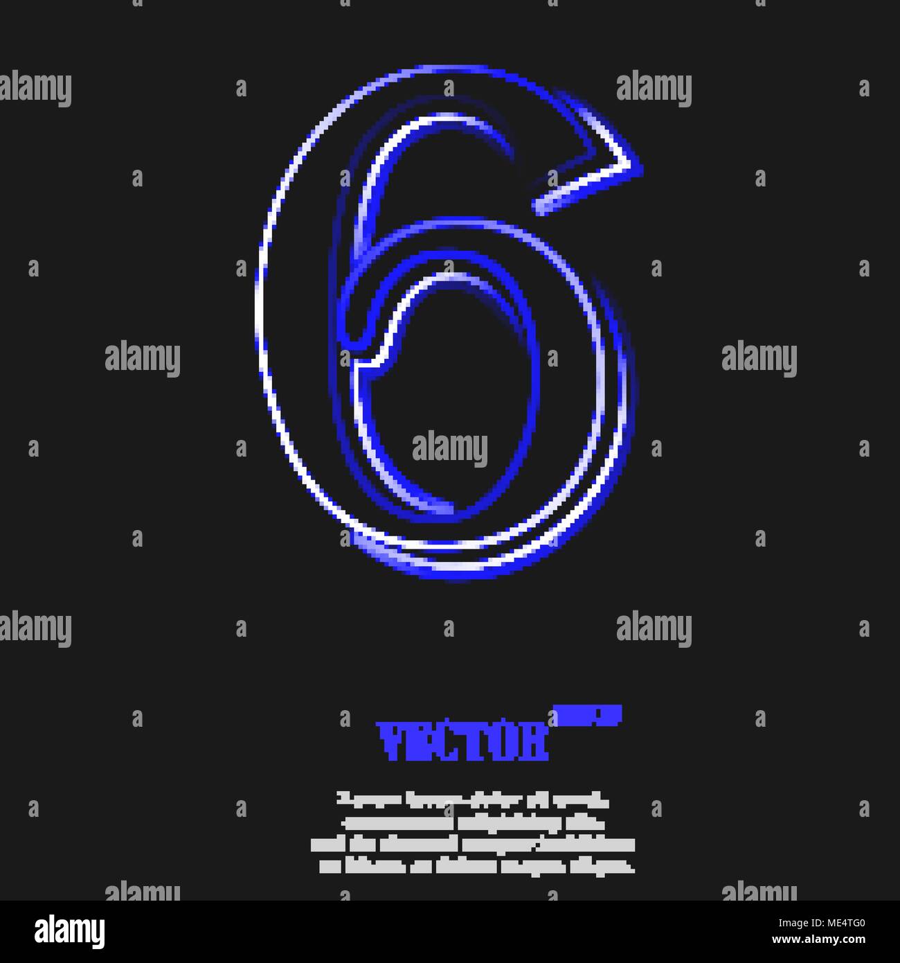 number six icon symbol with effect of blue neon. Vector illustration ...