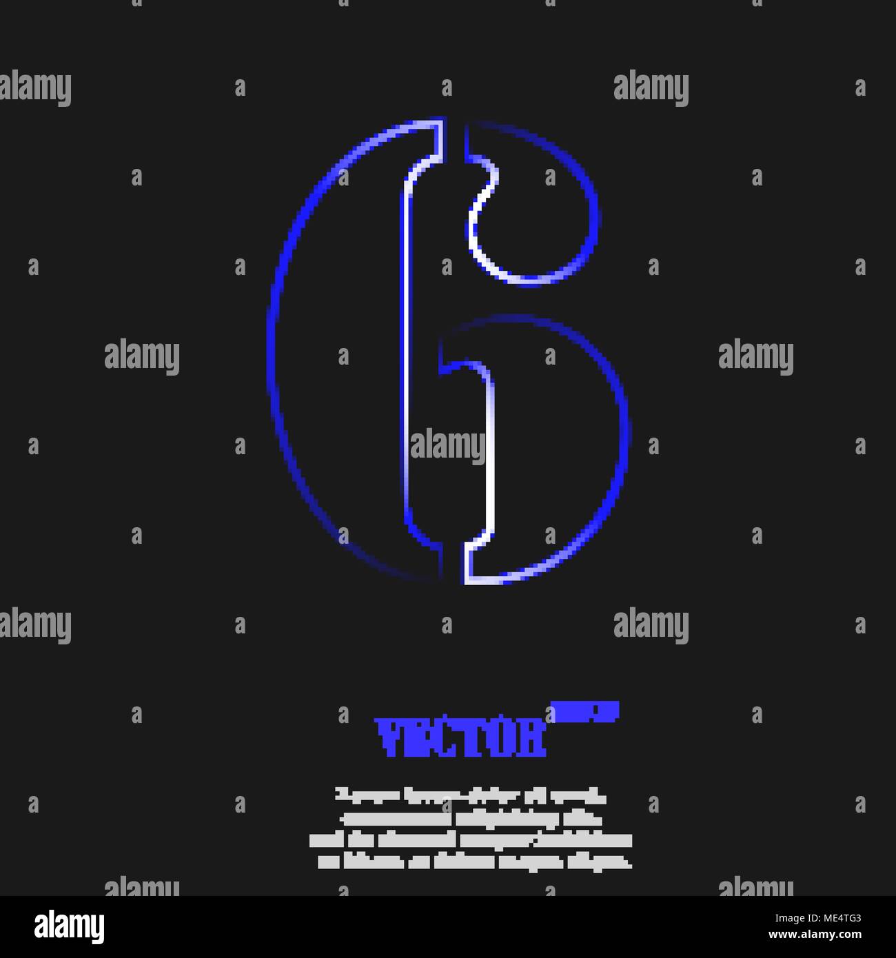 number six icon symbol with effect of blue neon. Vector illustration ...