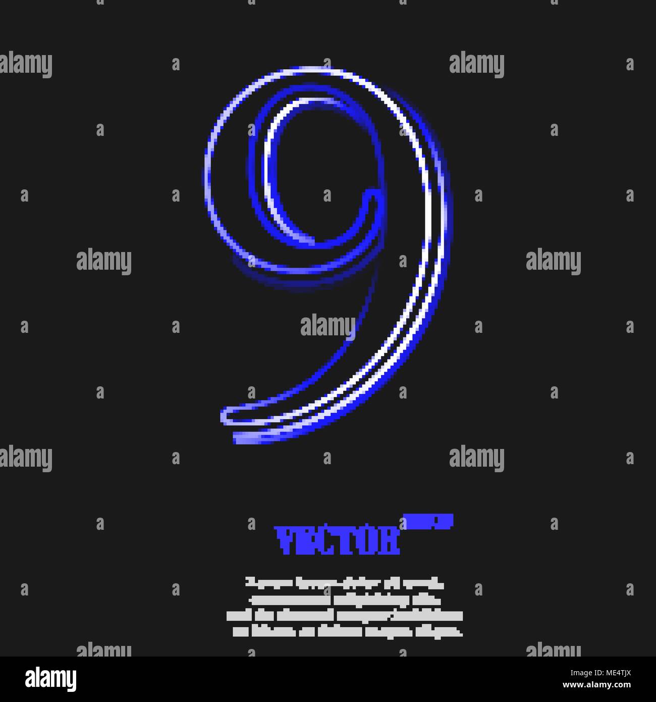 number Nine icon symbol with effect of blue neon. Vector illustration ...
