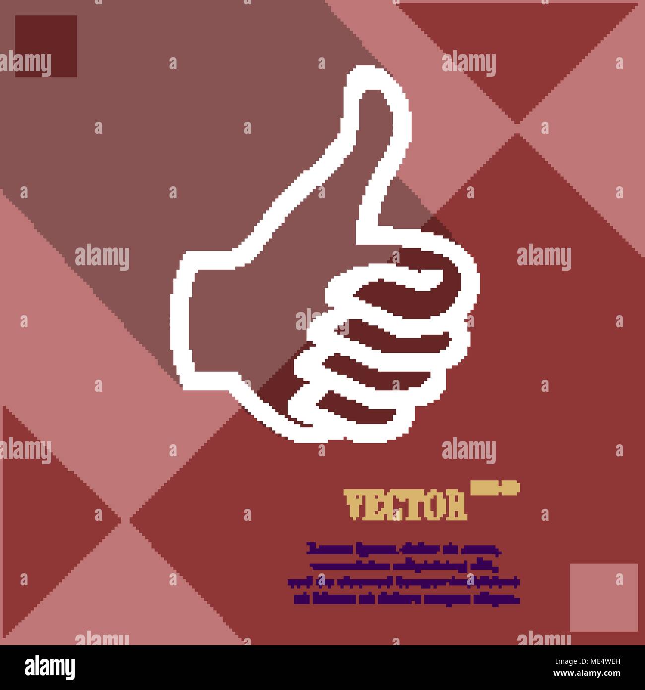Thumb up icon symbol on red abstract geometric background with long ...