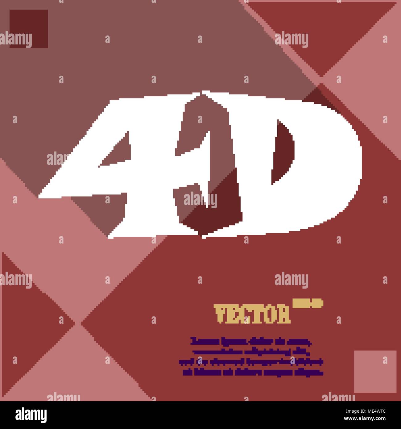 4D icon symbol on red abstract geometric background with long shadows ...