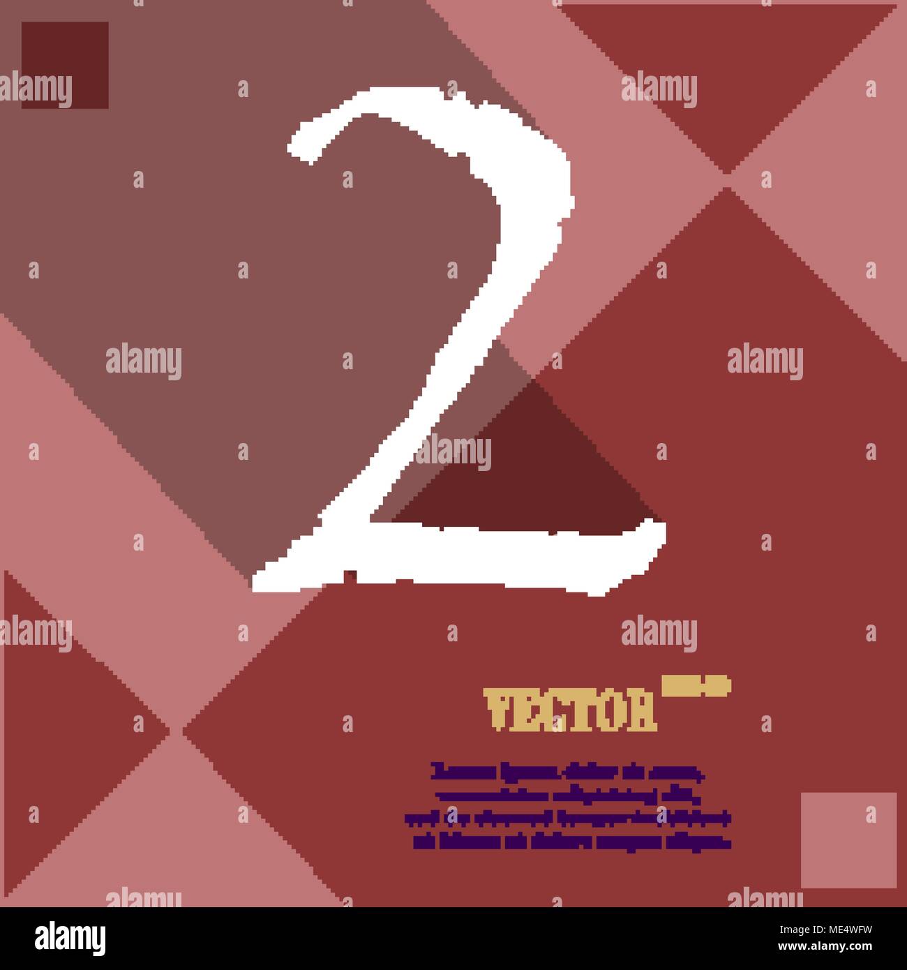 number two icon symbol on red abstract geometric background with long ...