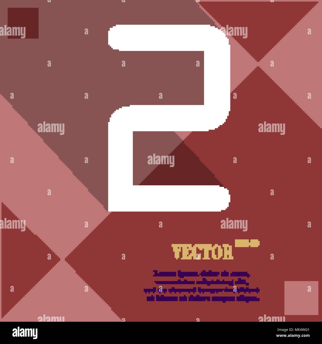 number two icon symbol on red abstract geometric background with long ...