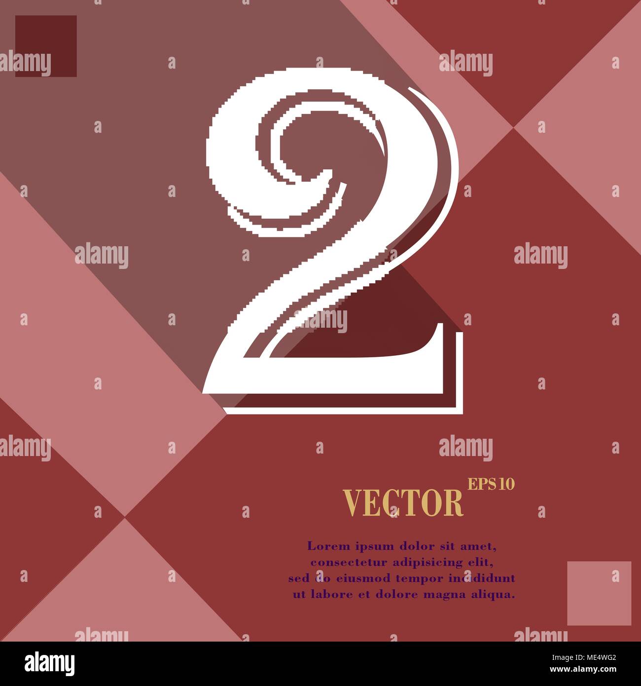 number two icon symbol on red abstract geometric background with long ...