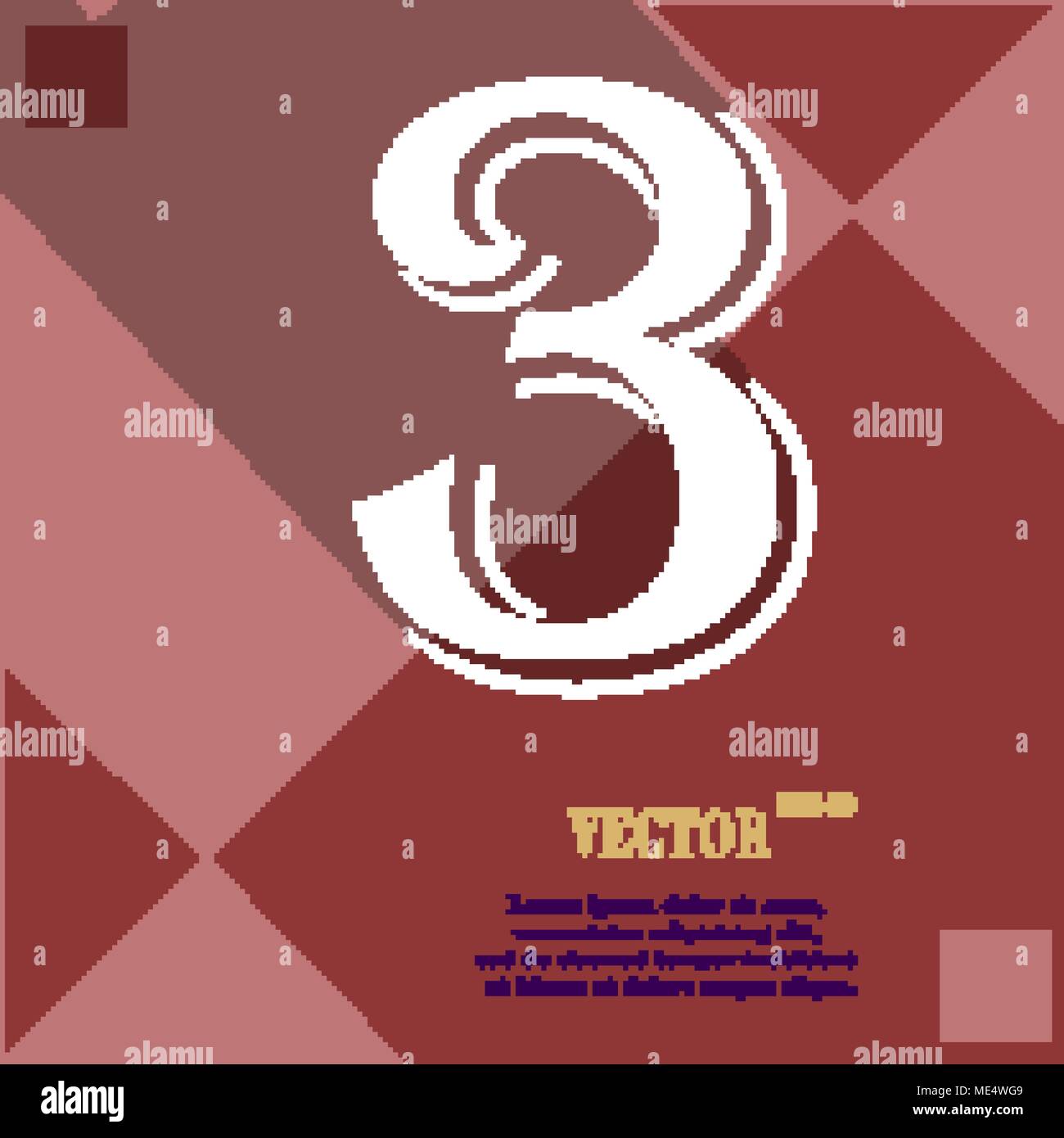 number three icon symbol on red abstract geometric background with long ...