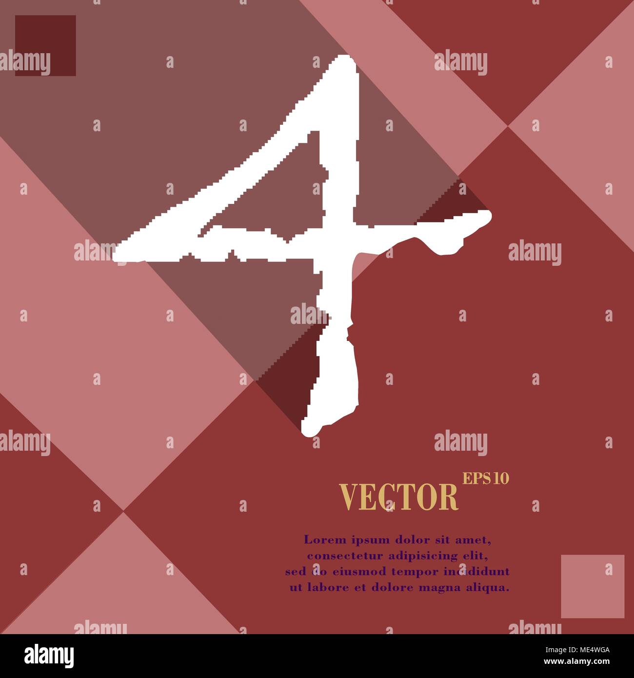 number four icon symbol on red abstract geometric background with long ...