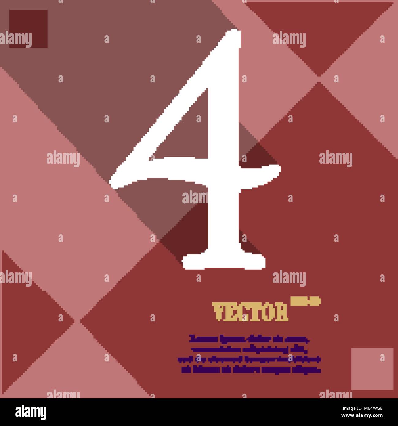 number four icon symbol on red abstract geometric background with long ...