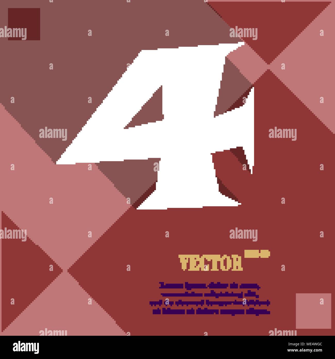 number four icon symbol on red abstract geometric background with long ...