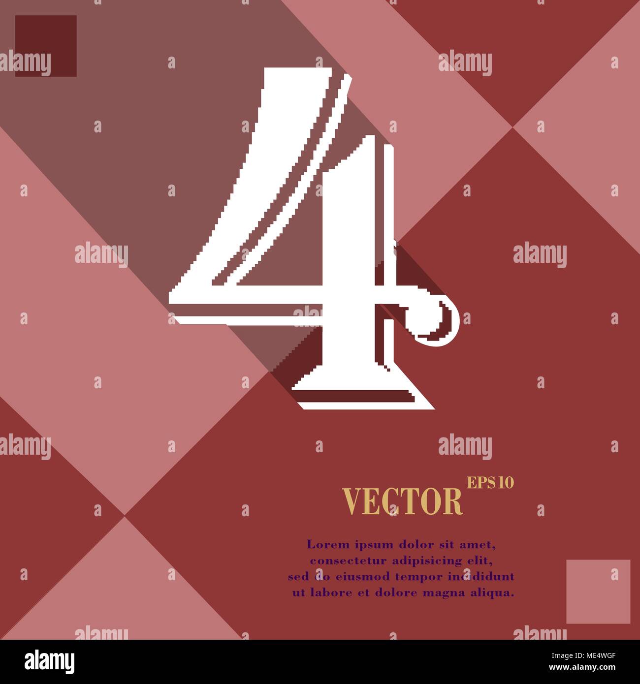 number four icon symbol on red abstract geometric background with long ...