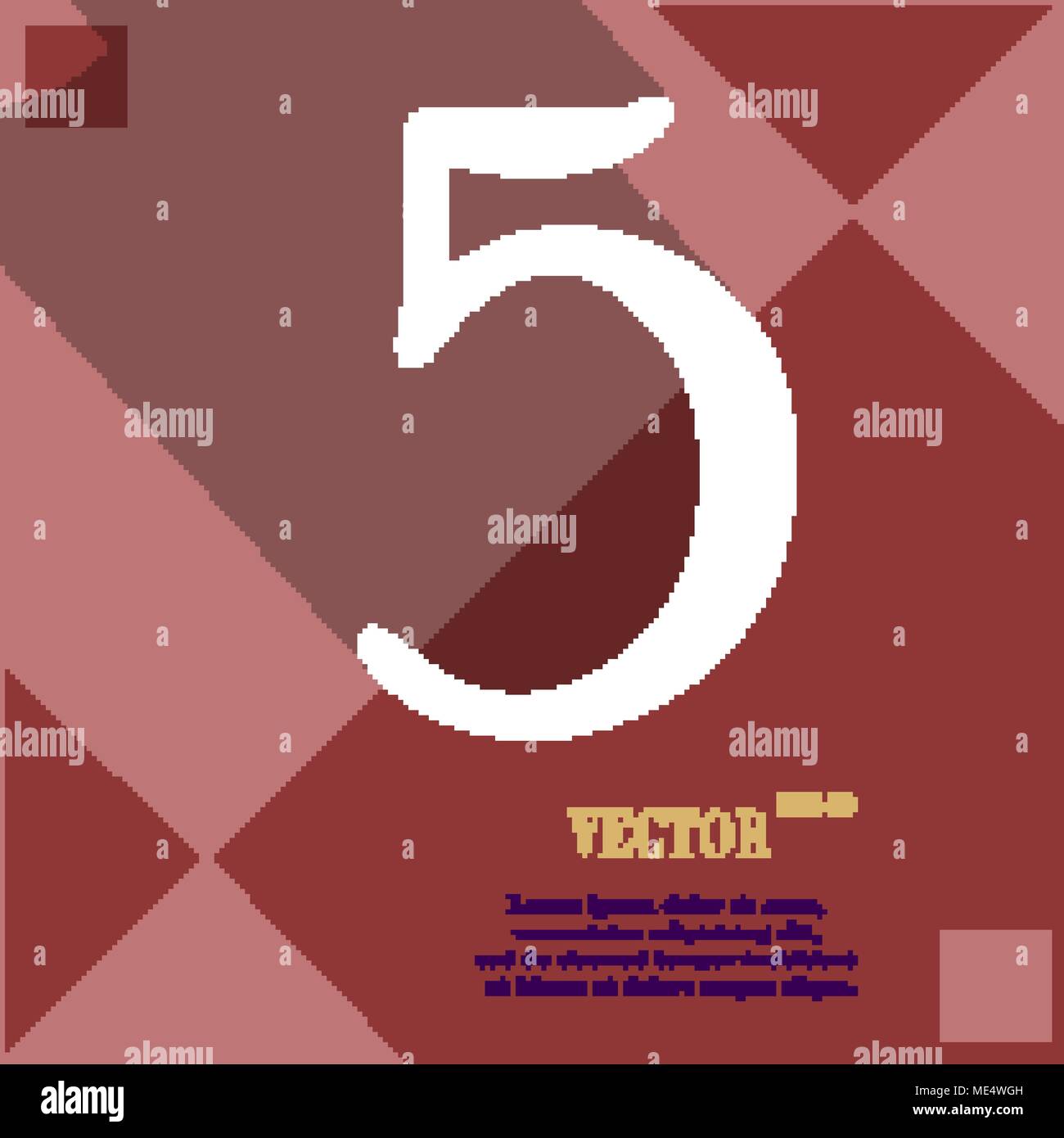 number five icon symbol on red abstract geometric background with long ...