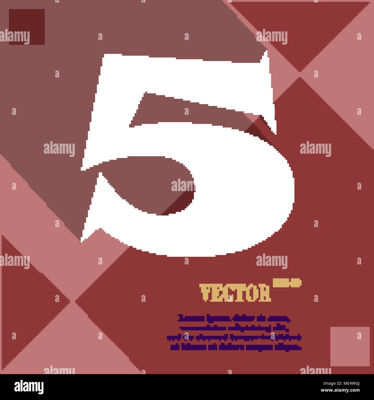 number five icon symbol on red abstract geometric background with long ...