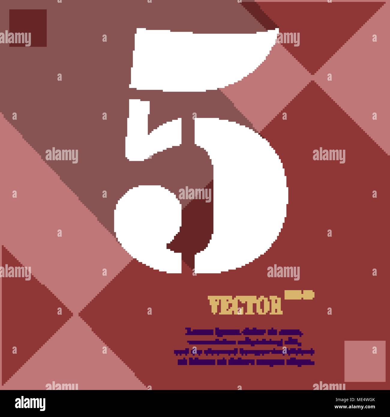 number five icon symbol on red abstract geometric background with long ...