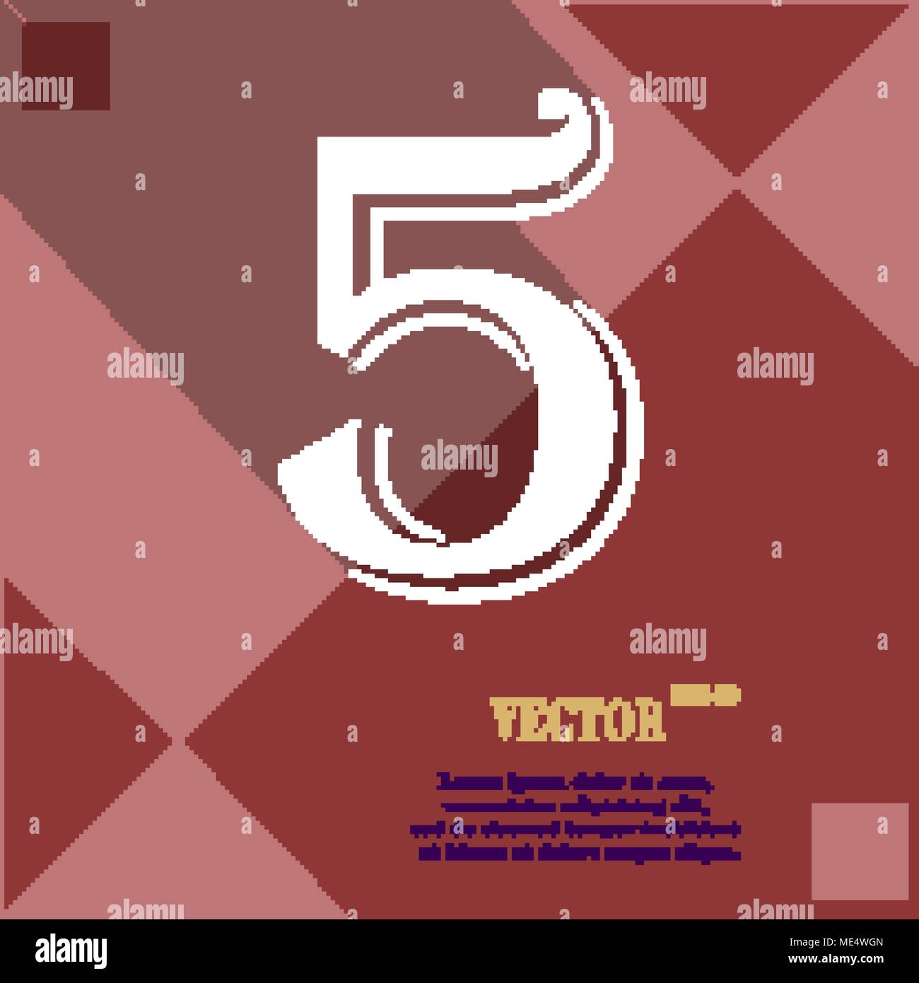 number five icon symbol on red abstract geometric background with long ...