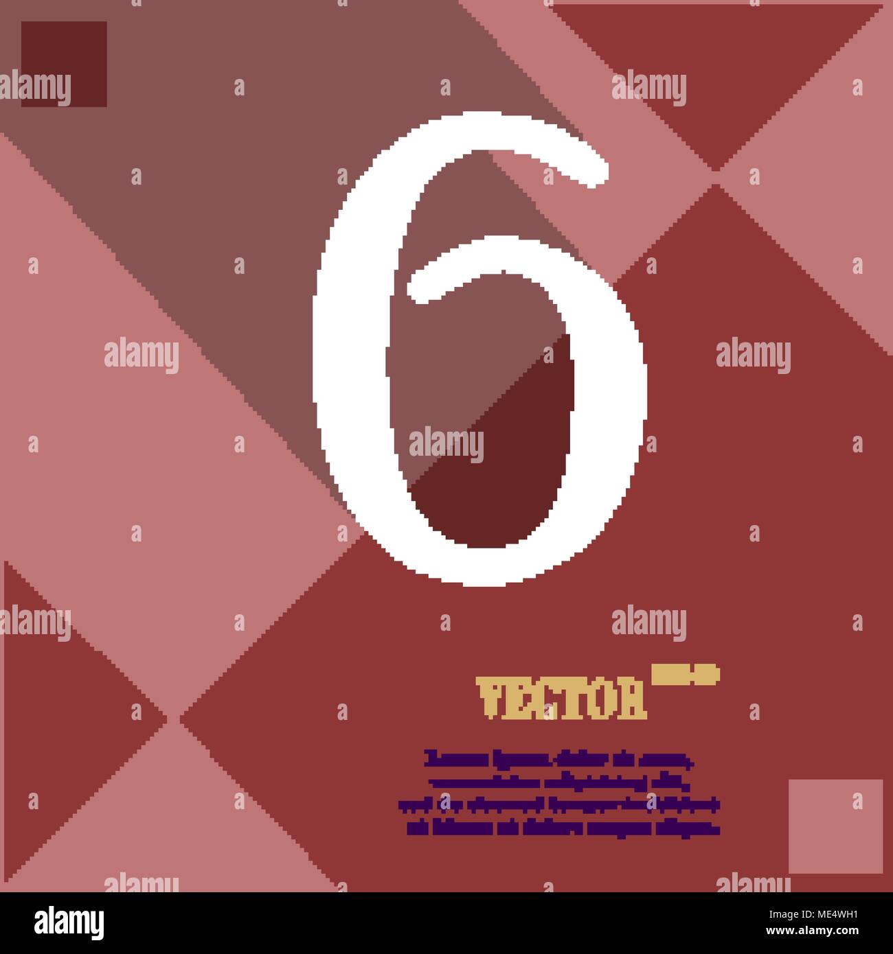 number six icon symbol on red abstract geometric background with long ...