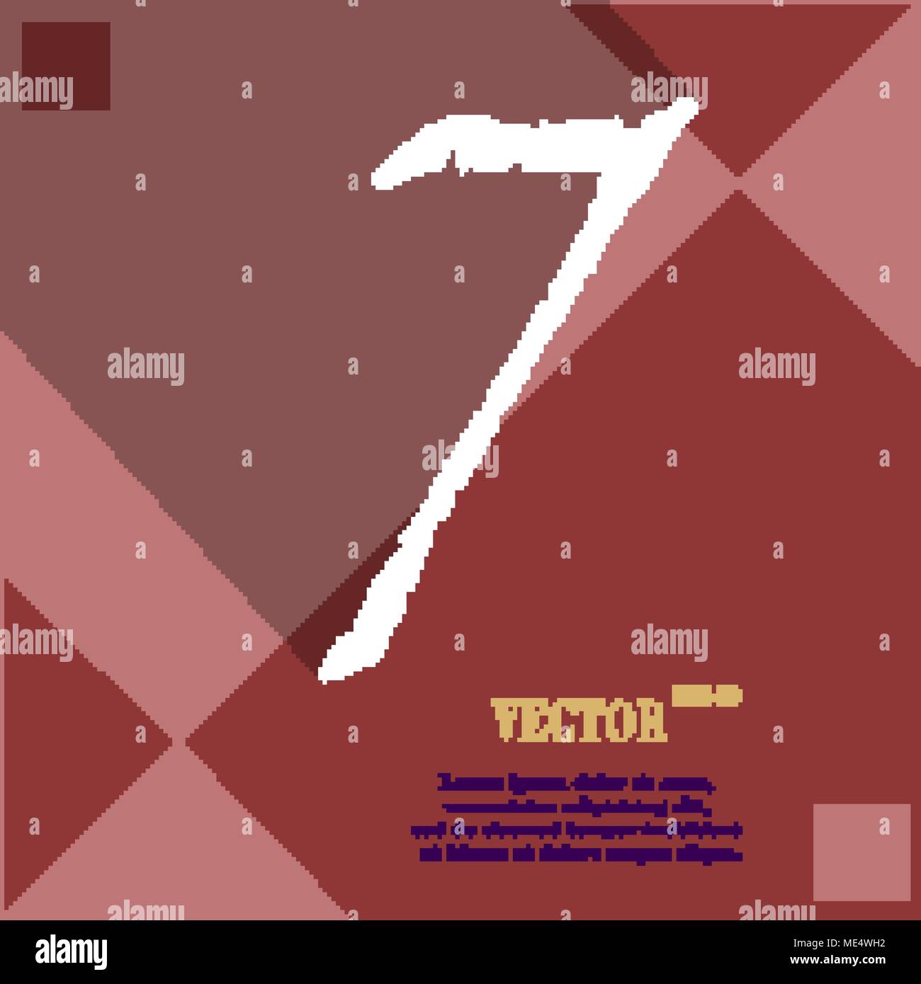 number seven icon symbol on red abstract geometric background with long ...