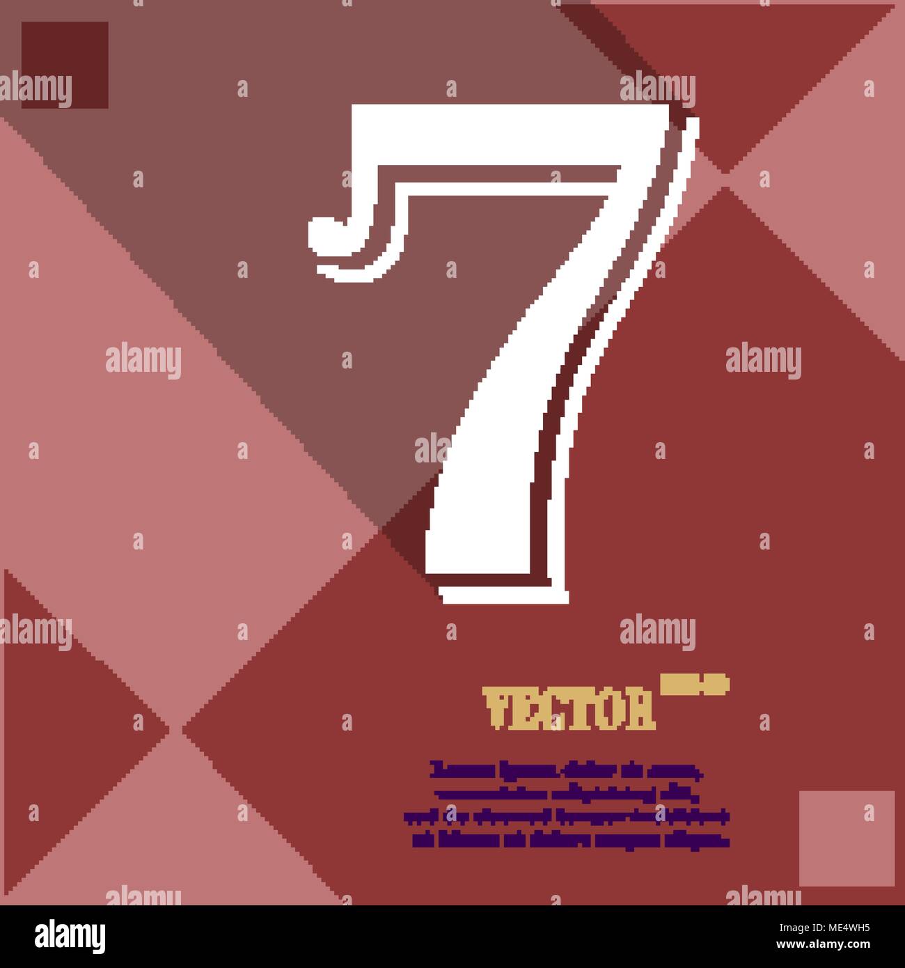 number seven icon symbol on red abstract geometric background with long ...