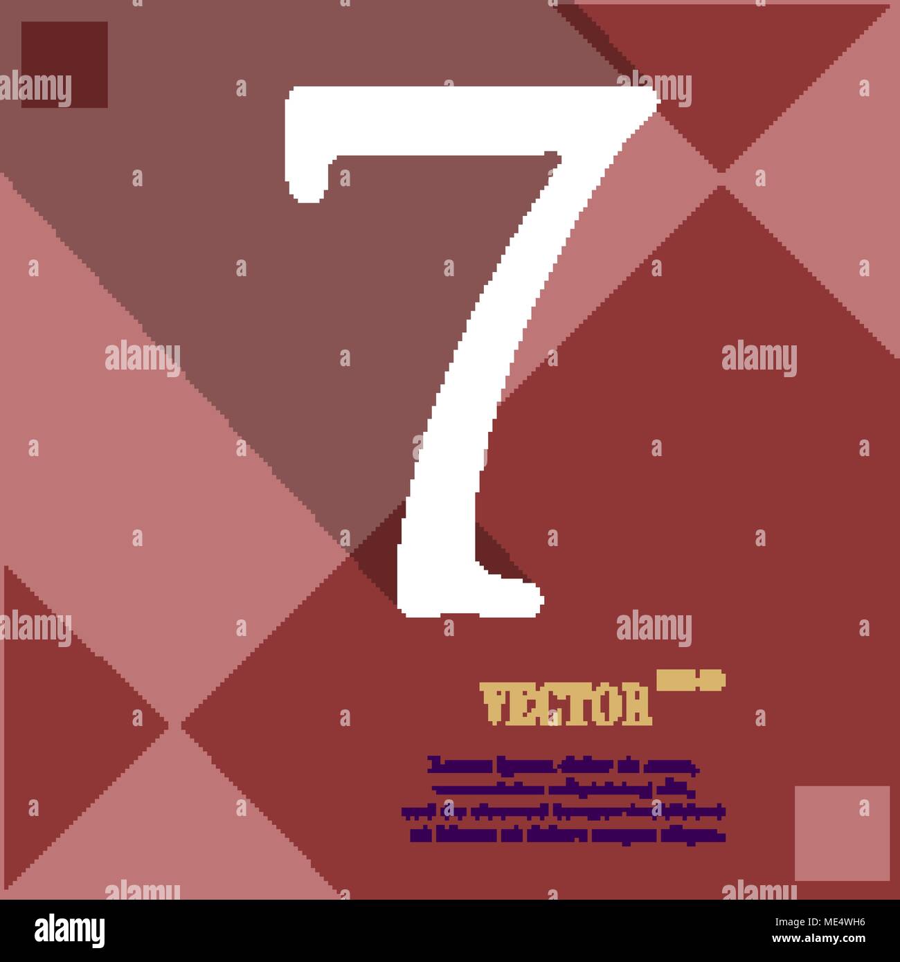 number seven icon symbol on red abstract geometric background with long ...