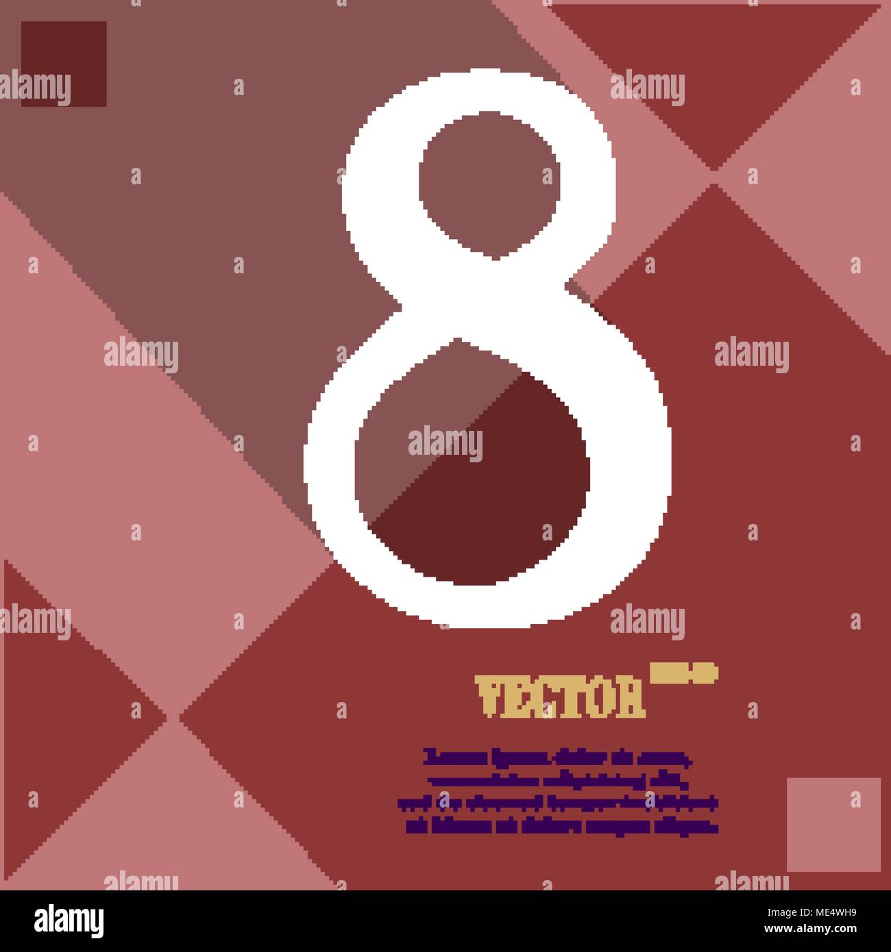 number Eight icon symbol on red abstract geometric background with long ...