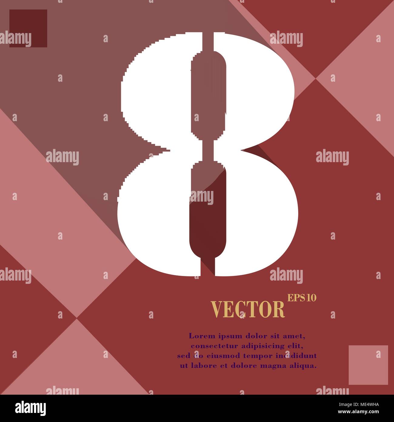 number Eight icon symbol on red abstract geometric background with long ...