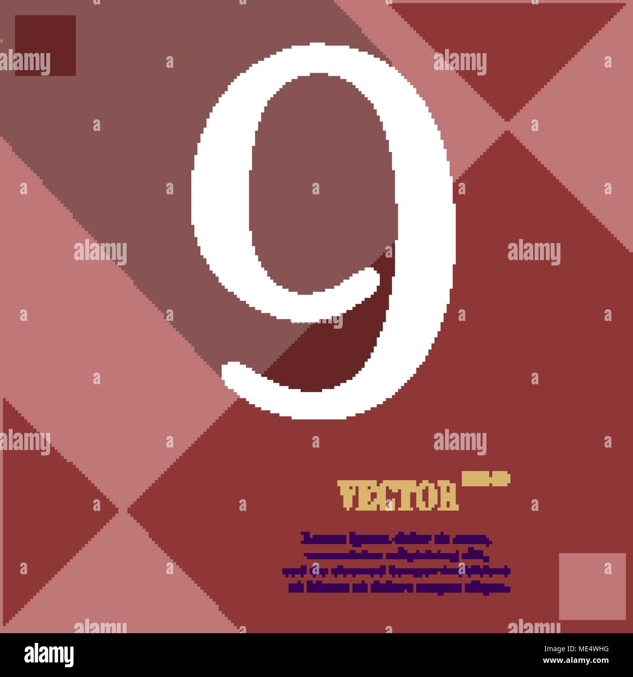 number Nine icon symbol on red abstract geometric background with long ...