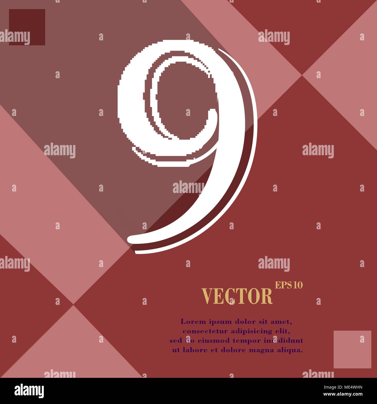 number Nine icon symbol on red abstract geometric background with long ...