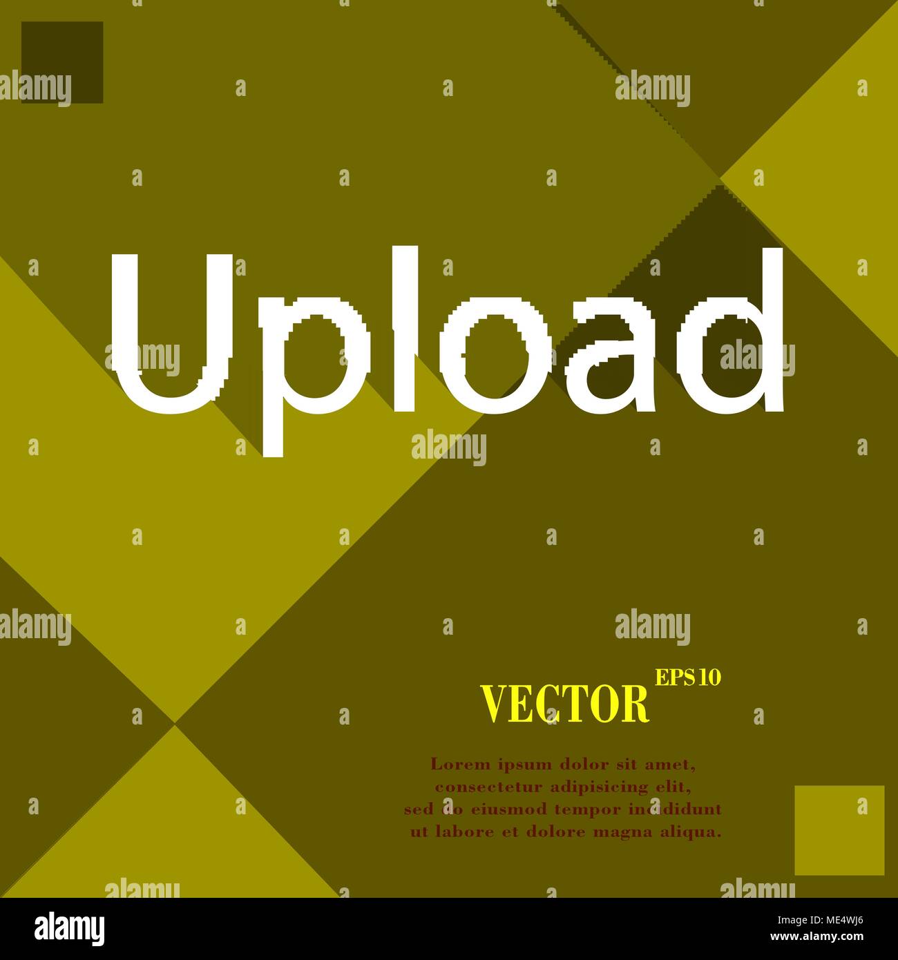 Upload icon symbol on yellow abstract geometric background with long ...