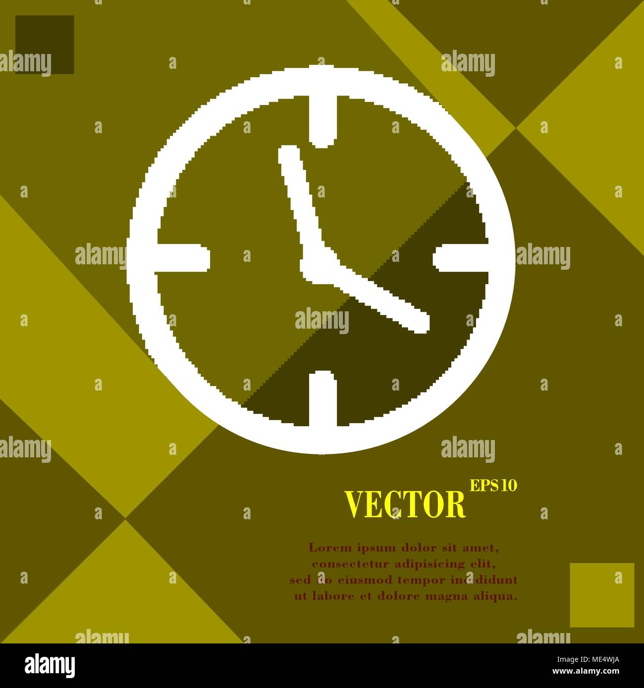 Clock time icon symbol on yellow abstract geometric background with ...